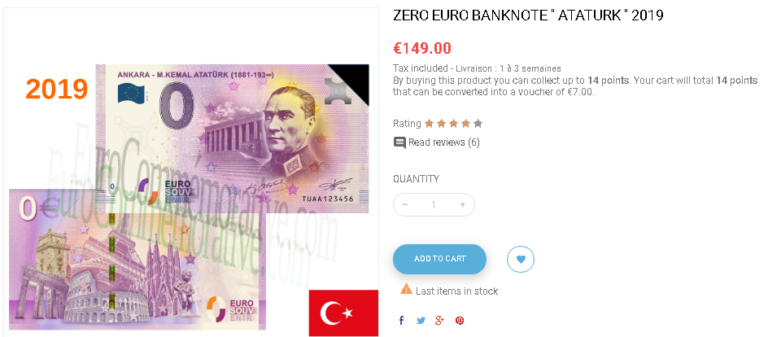 Zero euro ATATÜRK 2019 - Euro Souvenir Banknote Zero euro ATATÜRK 2019 ...